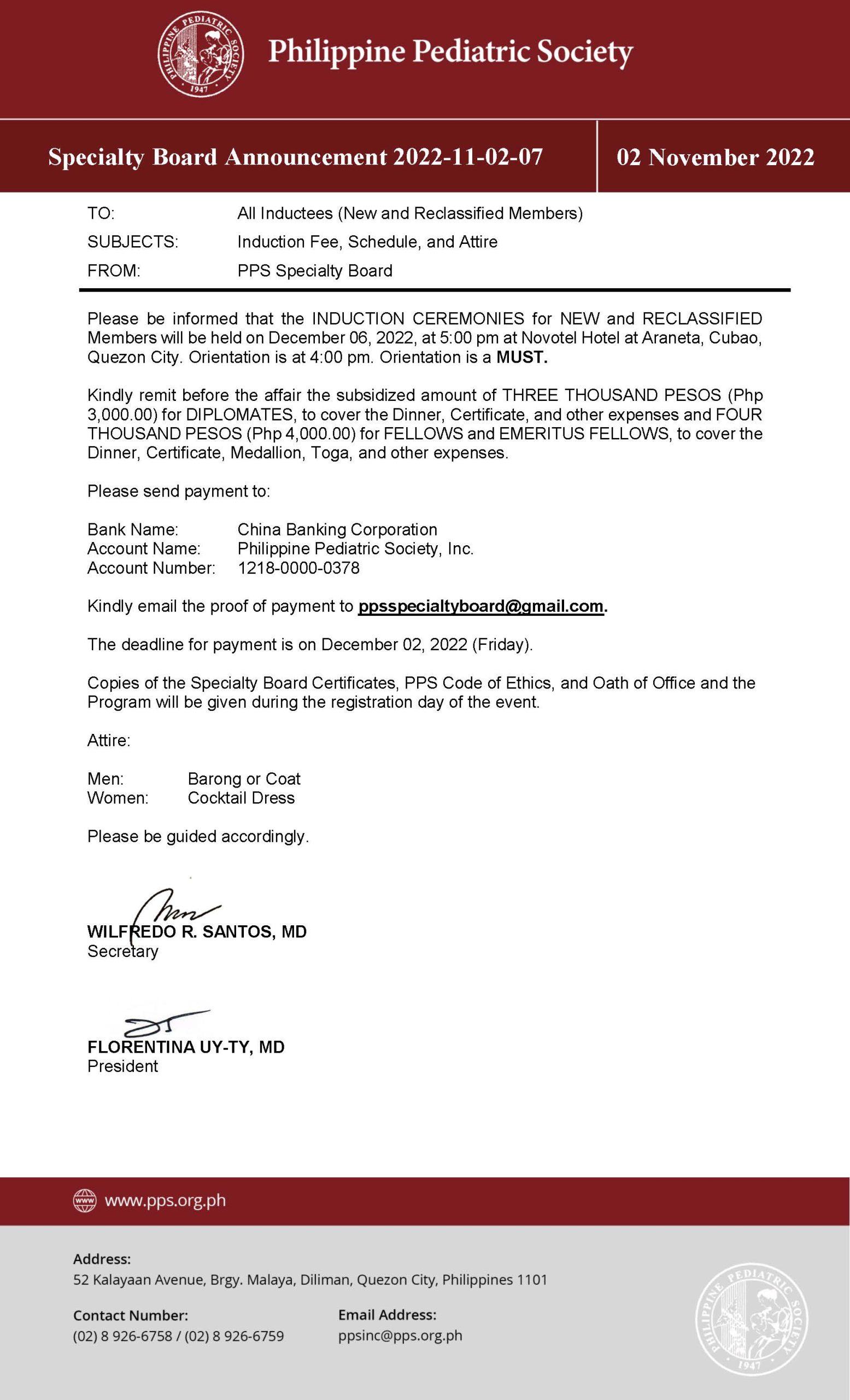 Announcement for Specialty Board Induction – Philippine Pediatric ...