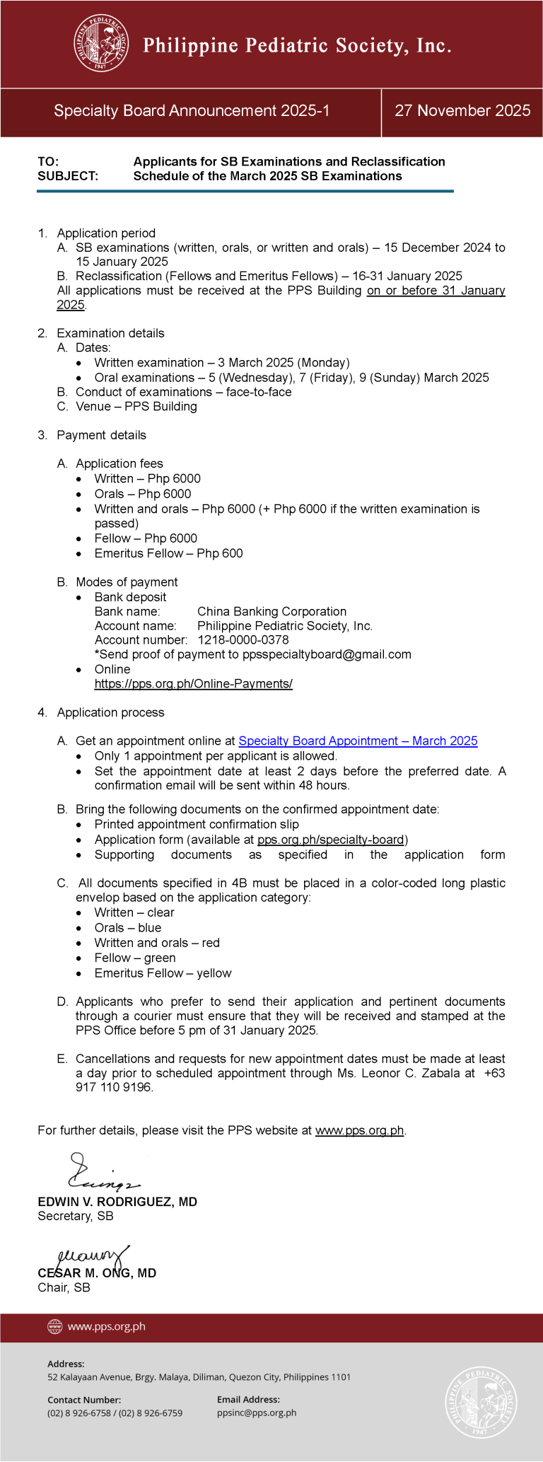 Schedule of the Specialty Board Exam and Application Fees – Philippine ...