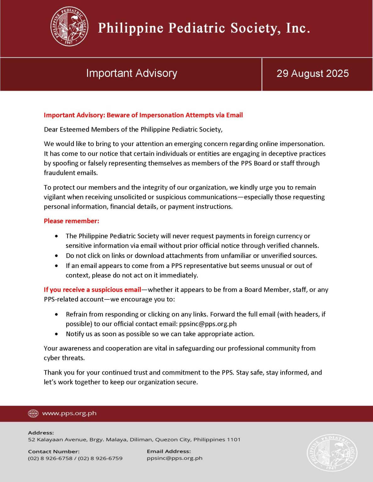 Important Advisory – Philippine Pediatric Society, Inc.
